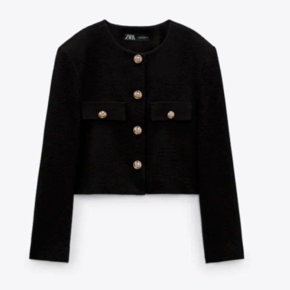 Zara | Jackets & Coats | Zara New Woman Textured Cropped Jacket Golden ...